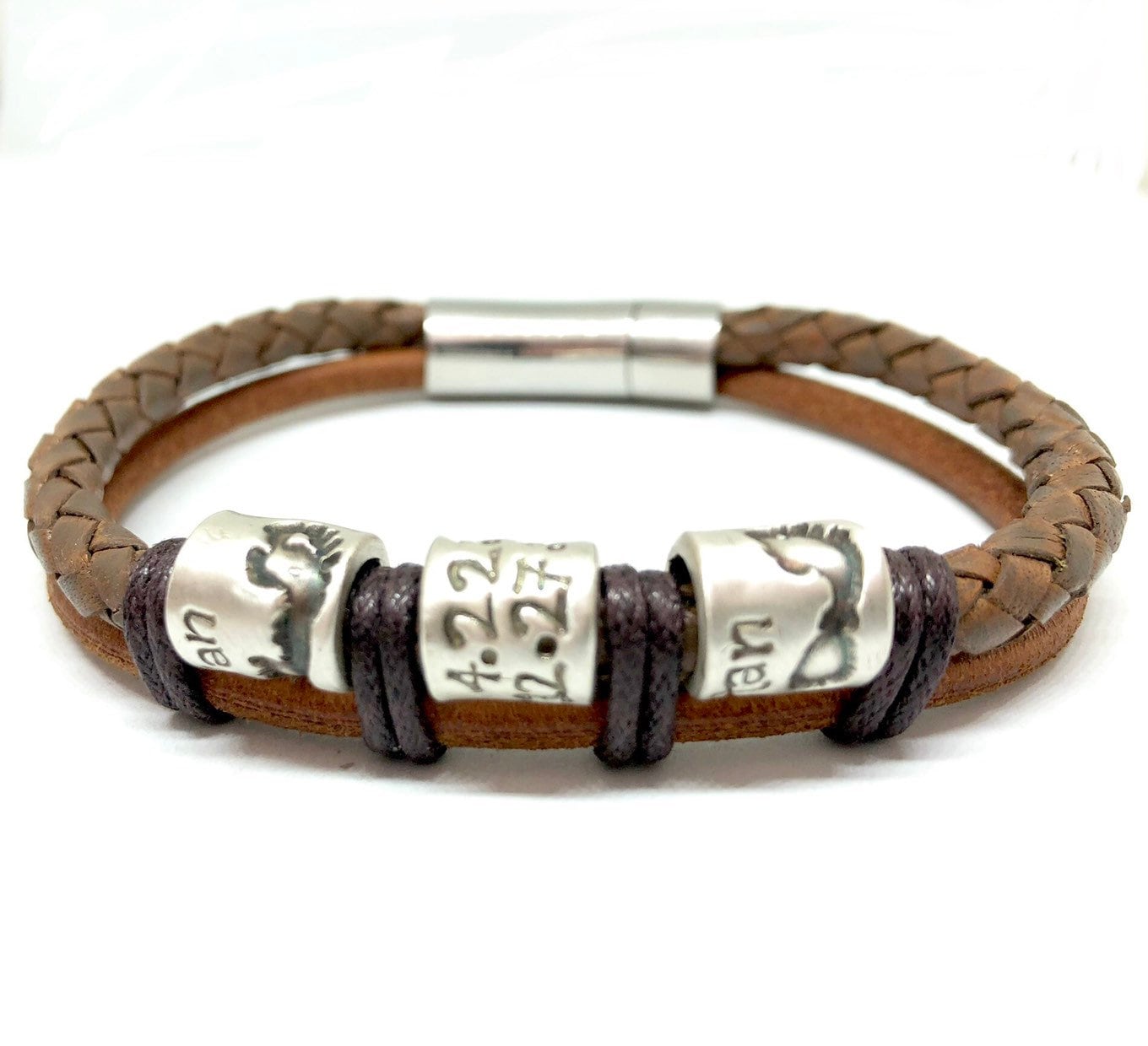 Double Brown Vintage Leather Bracelet | Personalised Bracele
